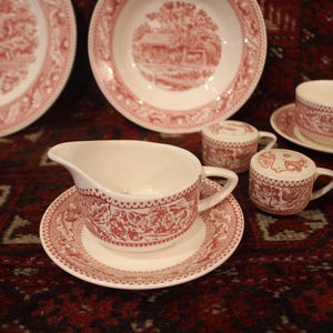 Wonderful Red and White Memory Lane Royal Ironstone Dinnerware Set-made ...