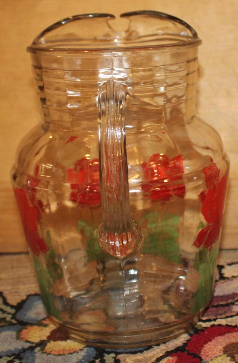 Set of Seven Vintage Midcentury Red Rose Beverage Glasses With a ...