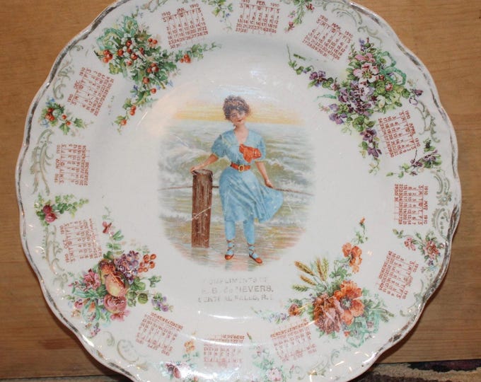 Great 1910 Victorian Mcnicol Pottery Calendar Plate- Lady Calendar ...