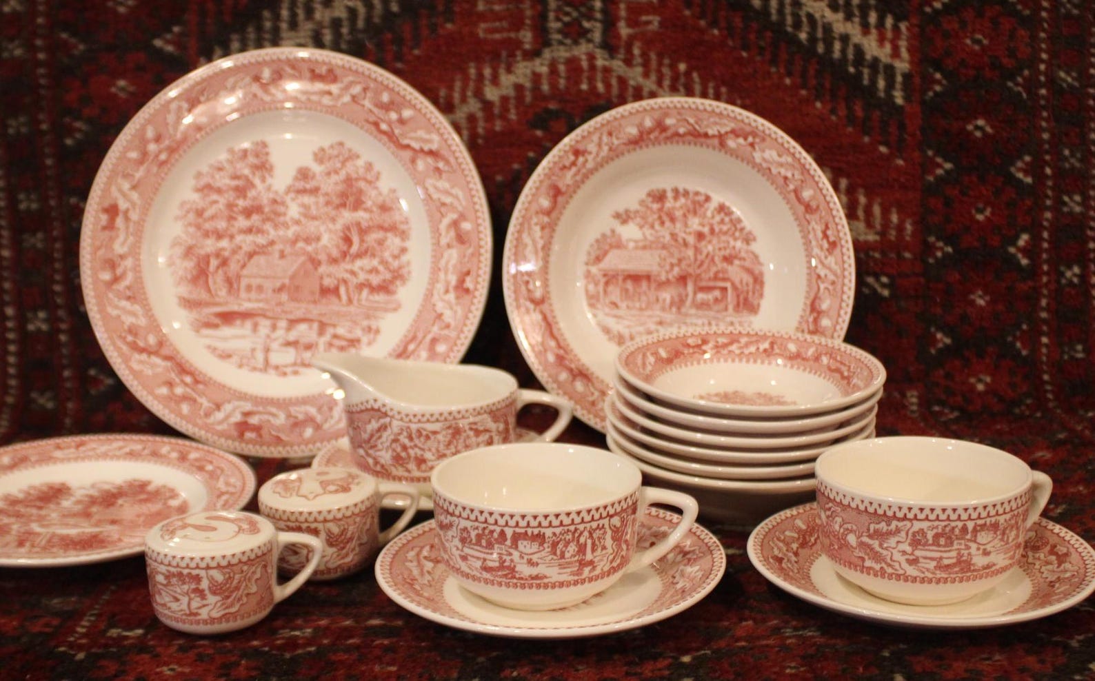 Wonderful Red and White Memory Lane Royal Ironstone Dinnerware Set-made ...