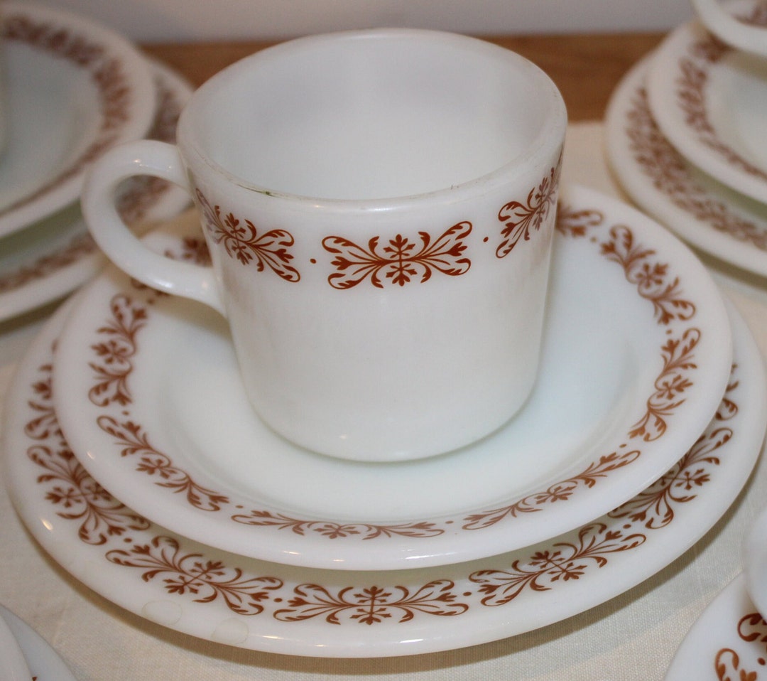 Vintage Mid Century Pyrex Copper Filigree Milk Glass Tableware by ...