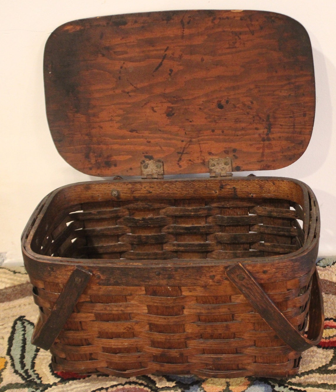 Great Antique Splint Ash Summer Picnic Basket-farmhouse/country Decor ...