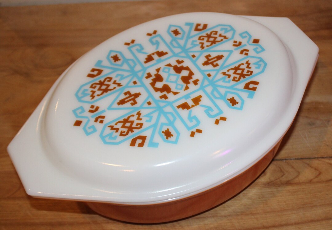 Great Mid Century Pyrex 045 Navajo Aztec Oval Casserole Dish With Opal ...
