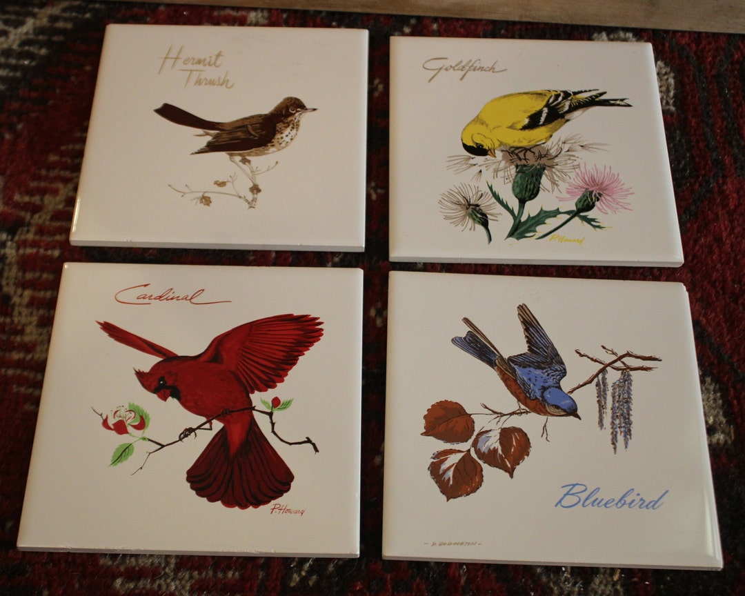 Set of Four Decorative Bird Tiles by Screencraft- Hermit Thrush ...