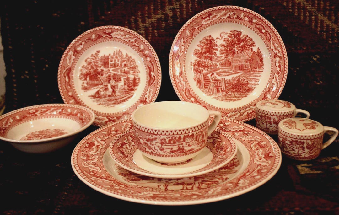 Wonderful Red and White Memory Lane Royal Ironstone Dinnerware Set-made ...