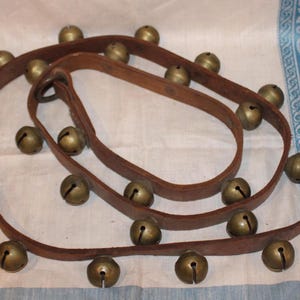 Wonderful 19th Century Brass Sleigh Bells on Original Leather Strap-24 ...