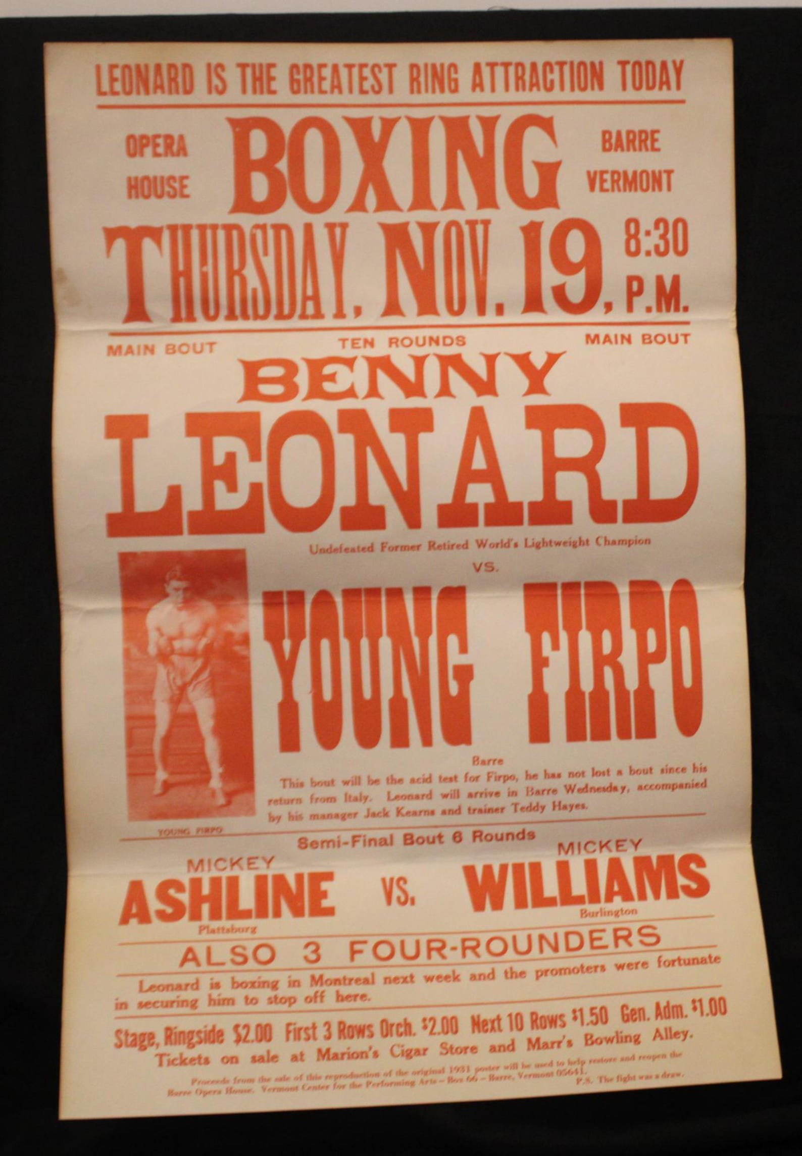 Benny Leonard Vs. Young Firpo Boxing Broadside From the 80's to Benefit ...