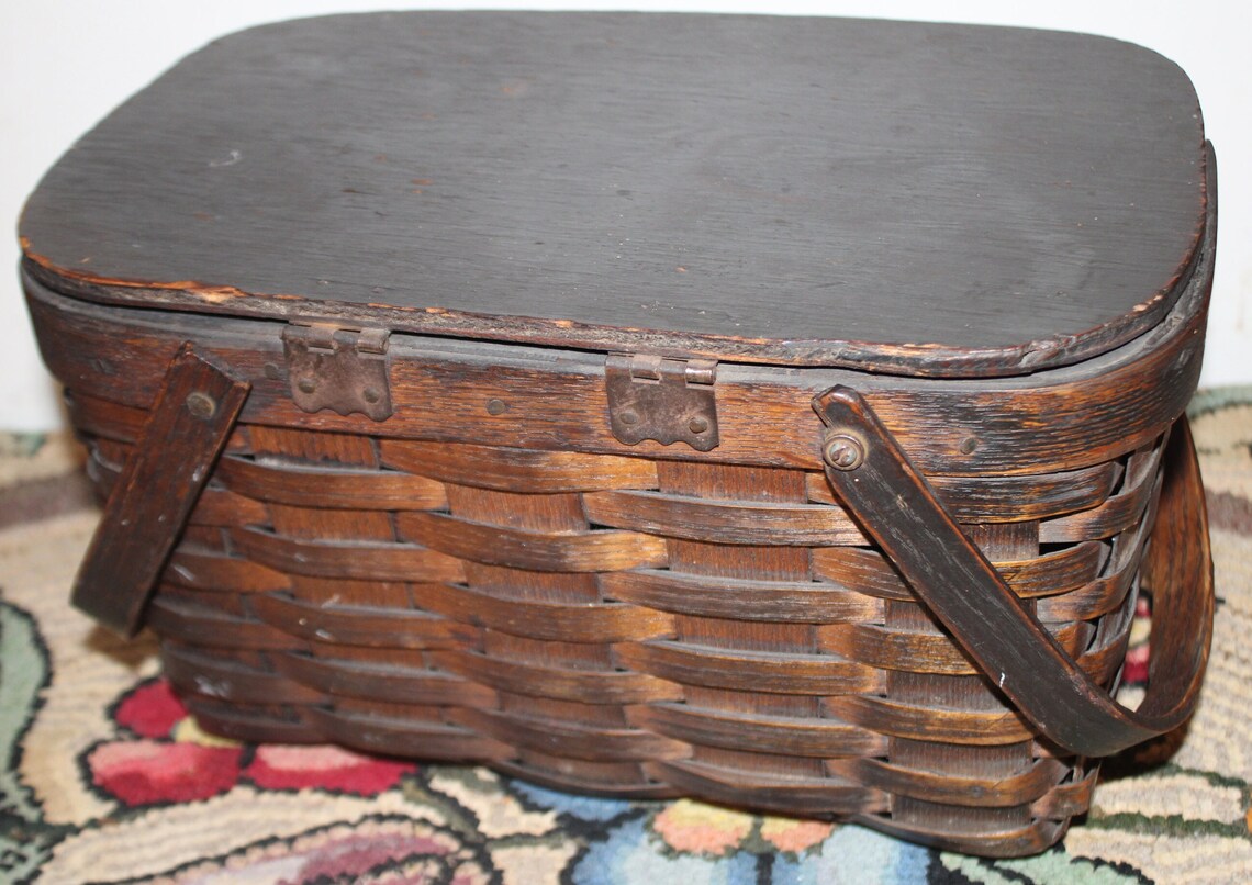 Great Antique Splint Ash Summer Picnic Basket-farmhouse/country Decor ...