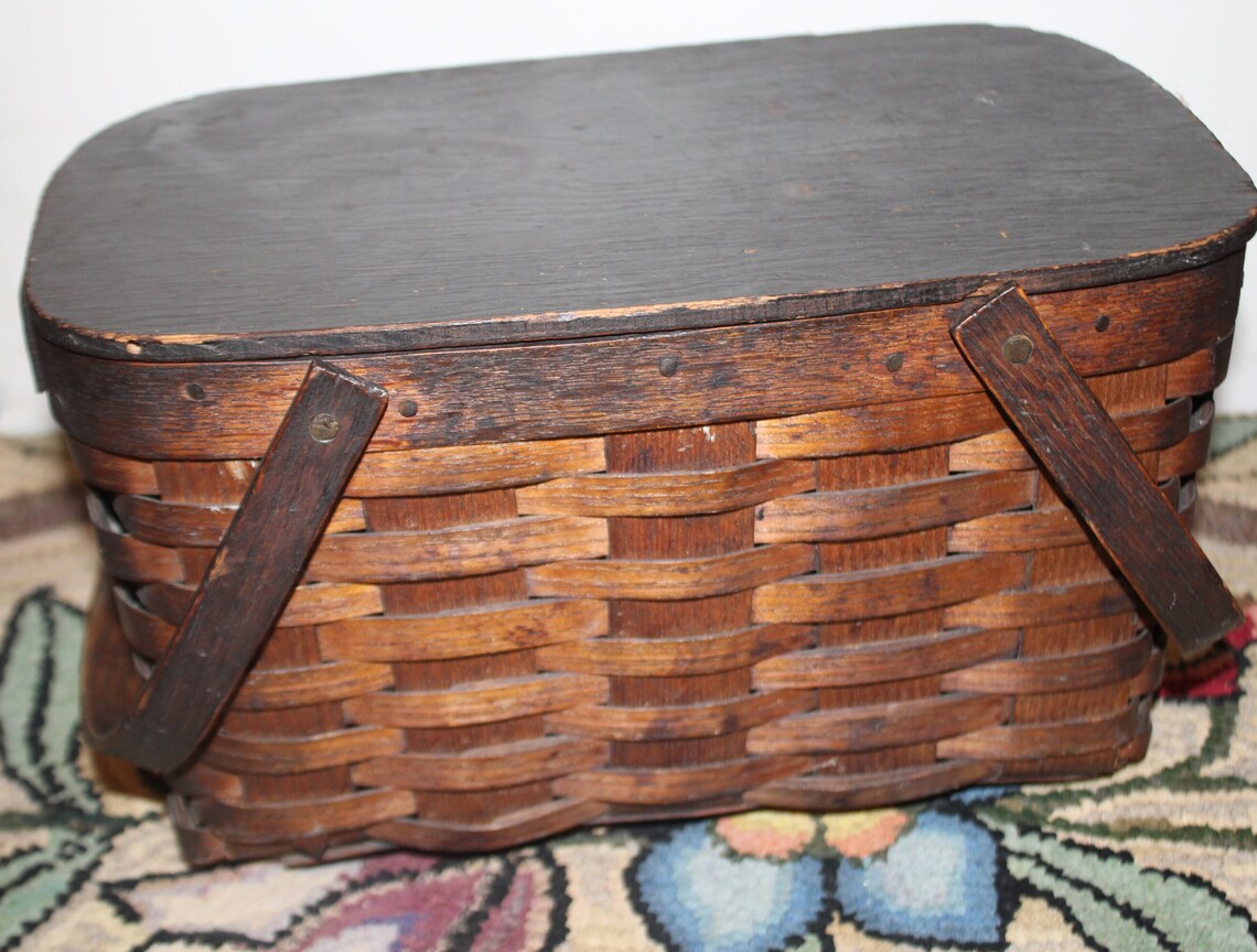Great Antique Splint Ash Summer Picnic Basket-farmhouse/country Decor ...