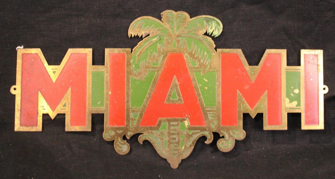 MIAMI: Very Cool Midcentury Vintage Brass Enameled Miami License Plate ...