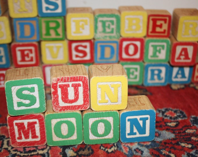 Wonderful Set of 49 Vintage Primary Color Wooden Alphabet Blocks ...