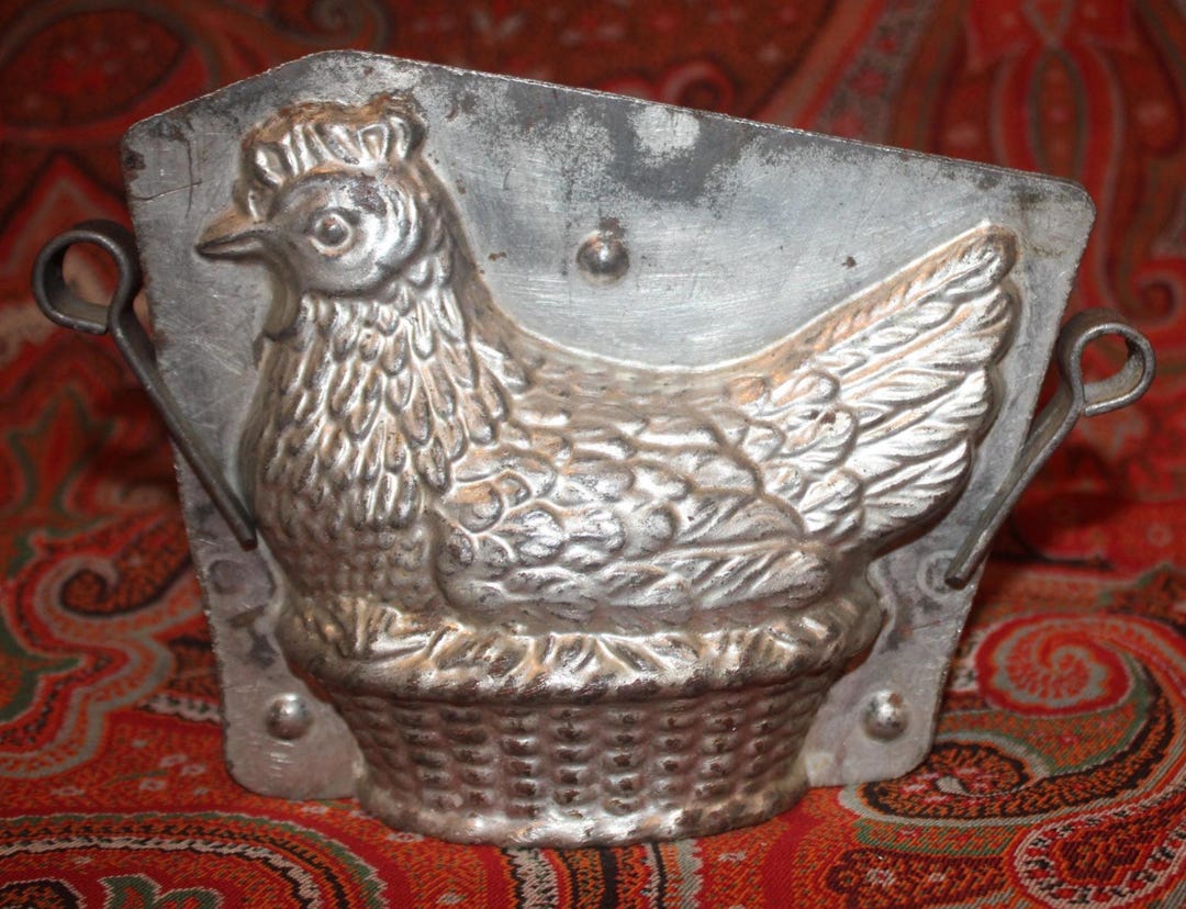 Wonderful Antique Hen in a Nest Tin Chocolate Mold- Unmarked/chickens ...