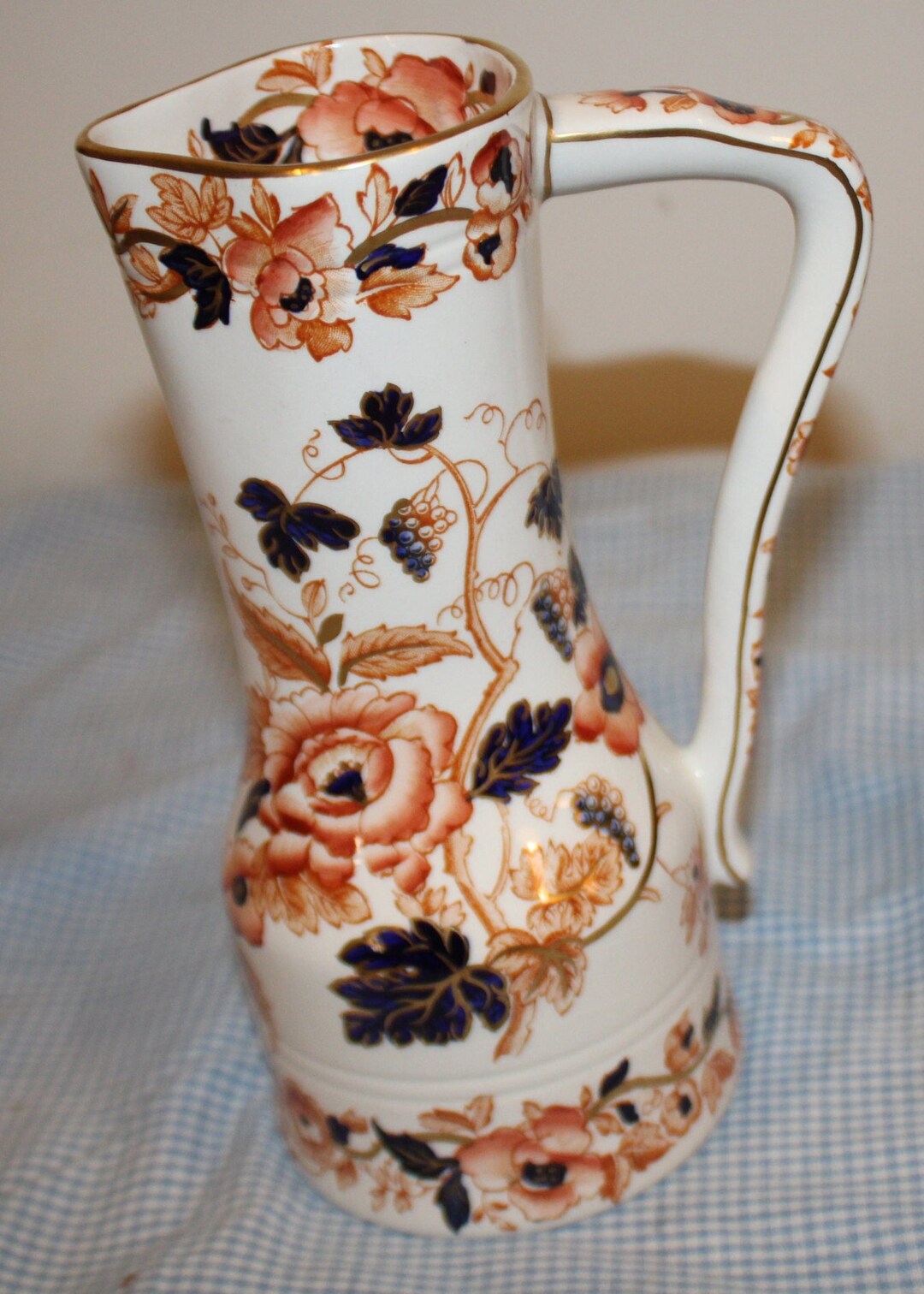 Enoch Wedgwood Tunstall Old Castle Pitcher, Cobalt & Coral Floral - Etsy
