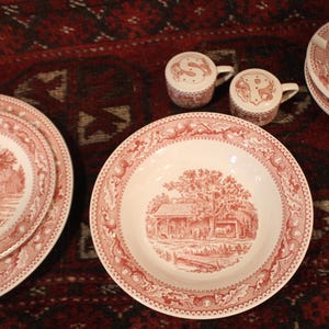 Wonderful Red and White Memory Lane Royal Ironstone Dinnerware Set-made ...