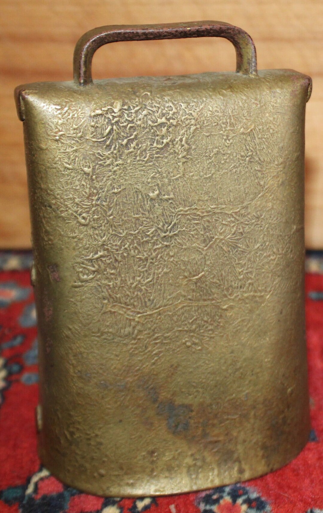 Antique Gold-painted Iron Hand Hammered Cow Bell With Original Clapper ...