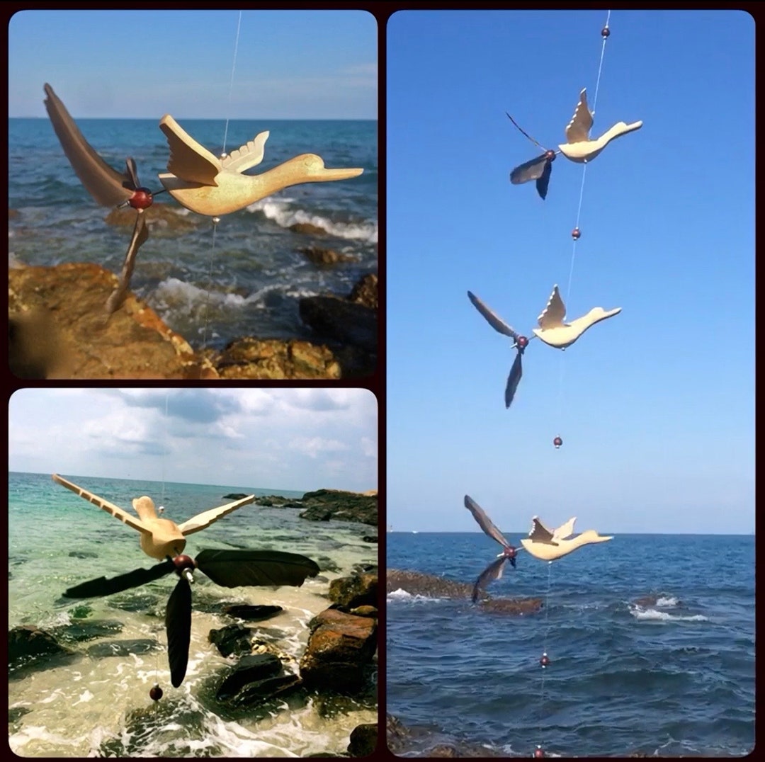 Wooden Duck Wind Spinner | Wood Bird Mobile | Hanging Whirligig - Etsy