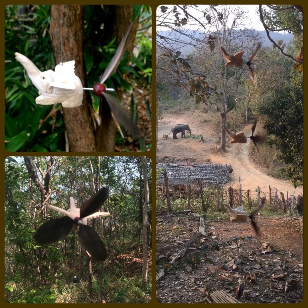 Elephant Wind Spinner | Wooden Hanging Mobile | Handmade Whirligig - Etsy