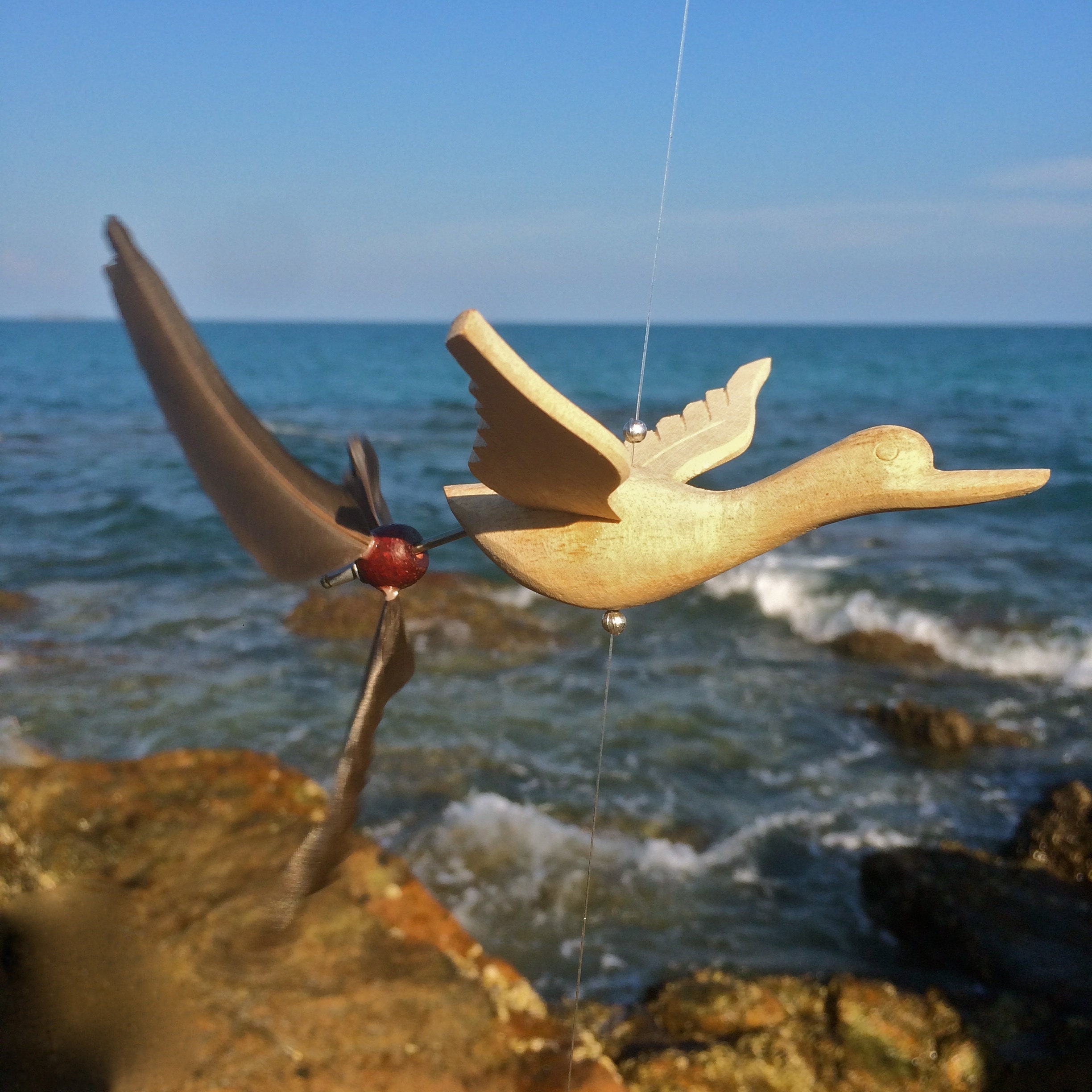 Wooden Duck Wind Spinner | Wood Bird Mobile | Hanging Whirligig - Etsy