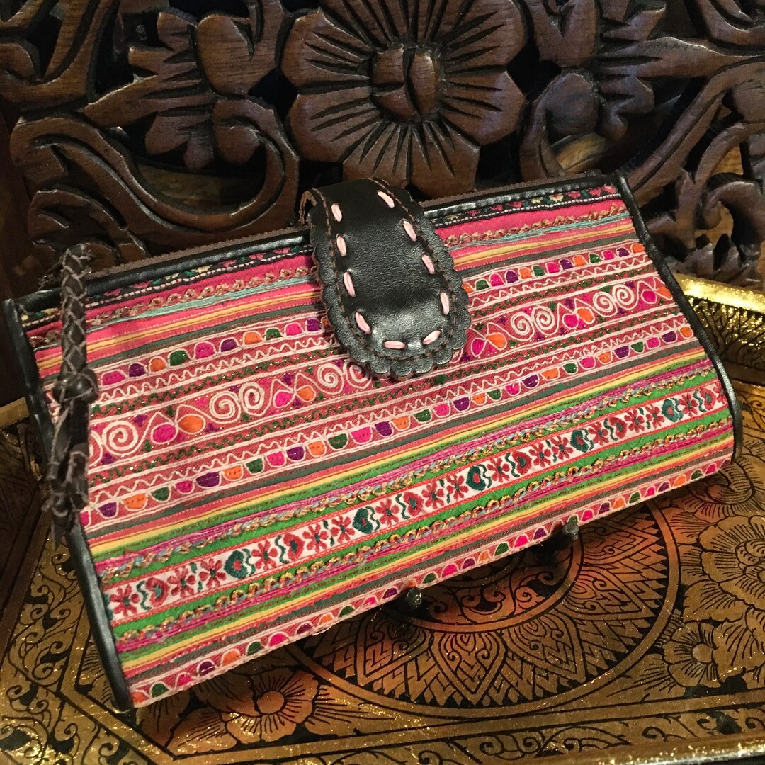 Hmong Fabric & Leather Long Wallet Thai Hill Tribe One of - Etsy