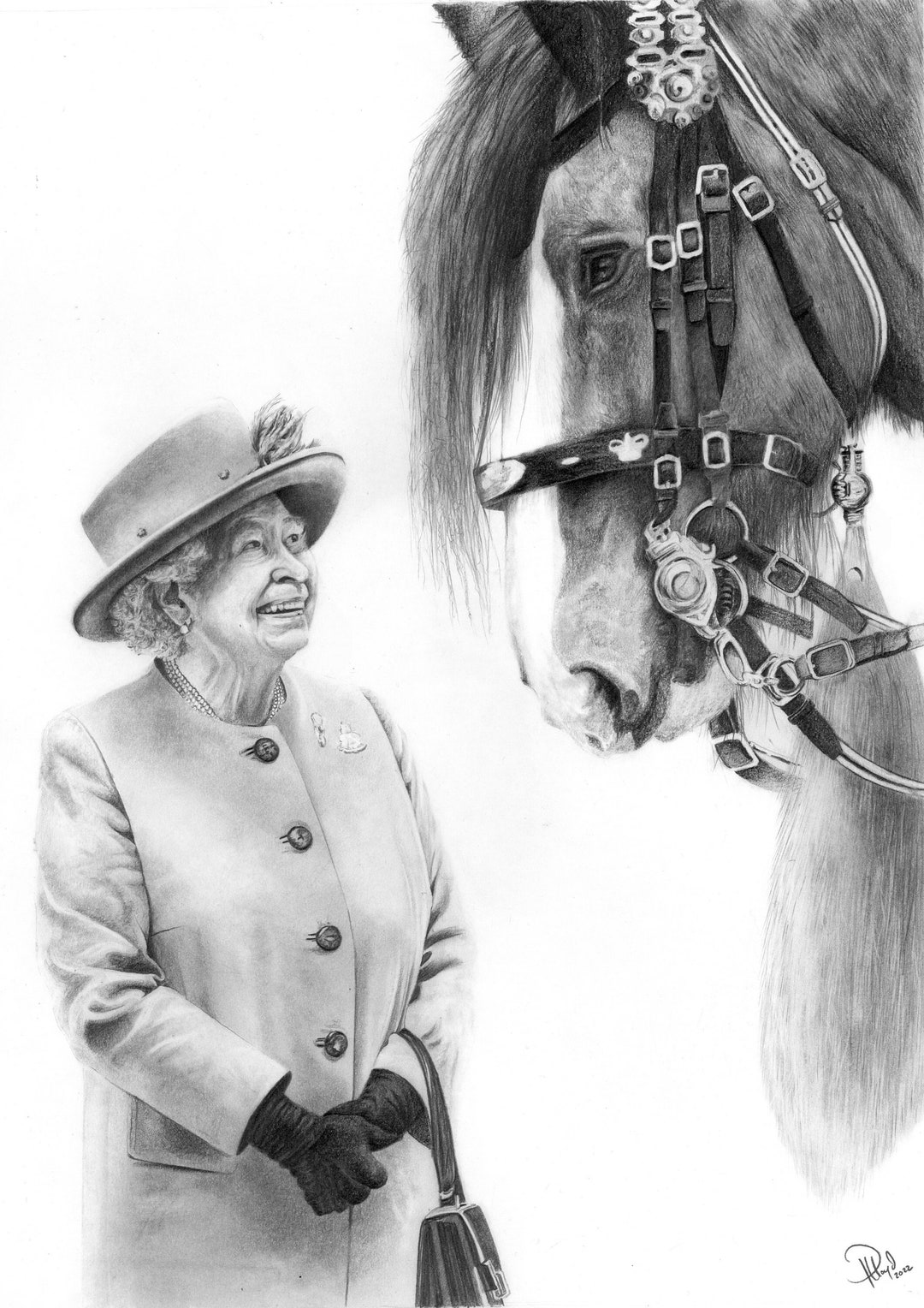 HRH Queen Elizabeth II Pencil Drawing Print - Etsy