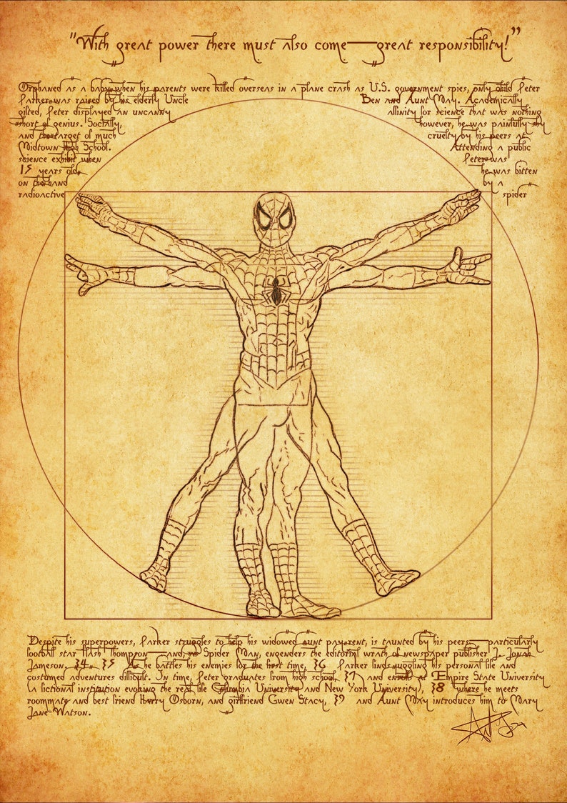 Vitruvian Spiderman Fine Art Paper Print by Ant Fox With Augmented ...
