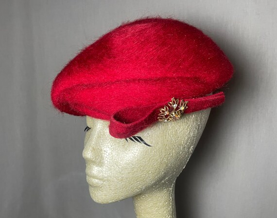 Red Beret Vintage Hat Church, Formal Occasions Wedd… - Gem
