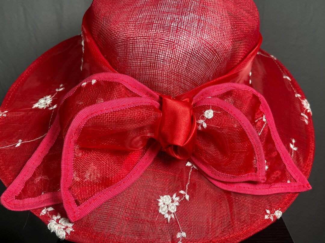 Red White Formal Wide Brim Ladies Sun Hat Weddings Church Formal Events ...