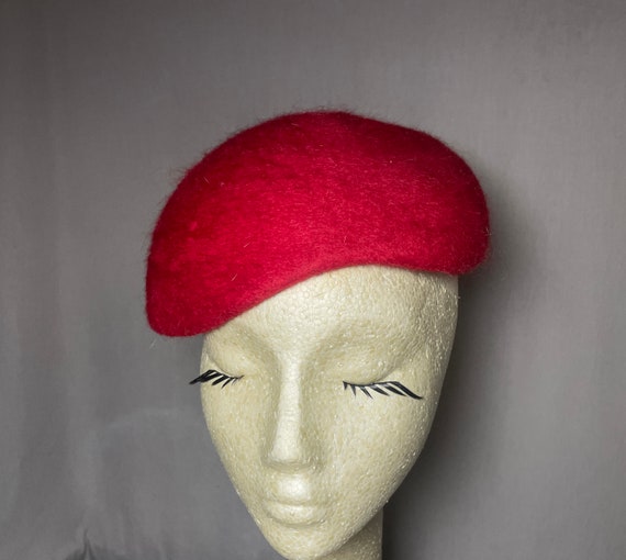Red Beret Vintage Hat Church, Formal Occasions Wedd… - Gem