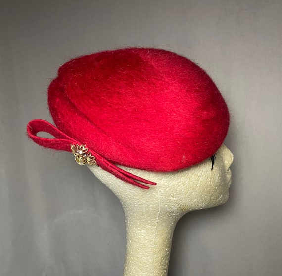 Red Beret Vintage Hat Church, Formal Occasions Wedd… - Gem