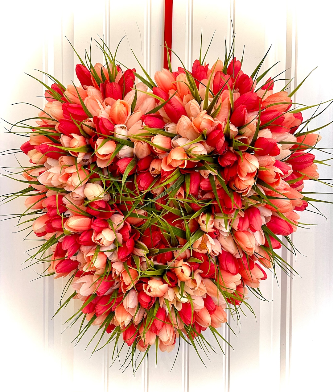 Heart-shaped Tulip Wreath – Red, Coral & Pink Spring Decor - Etsy