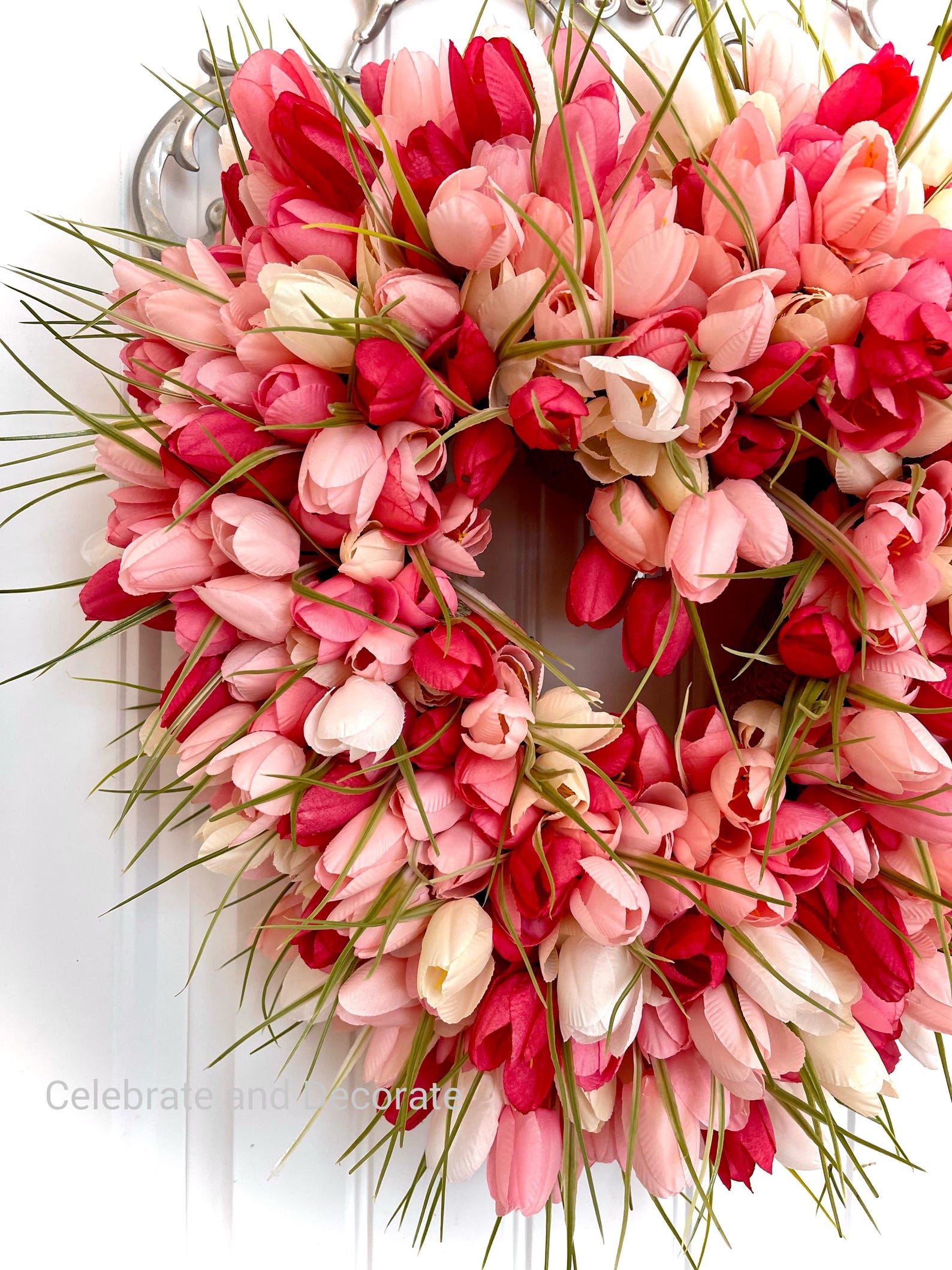 Shades of Pink and White Heart Shaped Tulip Wreath for Front Door ...