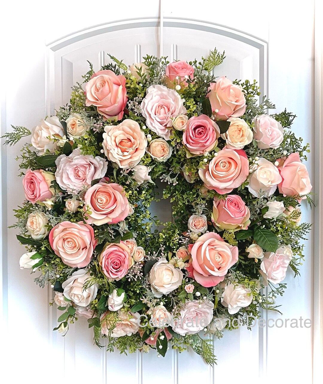 READY TO SHIP Pink Summer Rosebud Wreath for Front Door All Season ...
