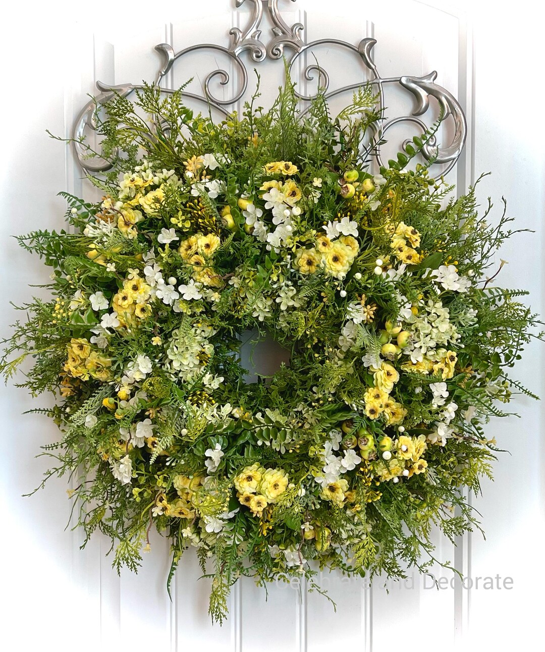 READY TO SHIP | Bright Yellow Small Bloom Cottage Garden Wreath for ...