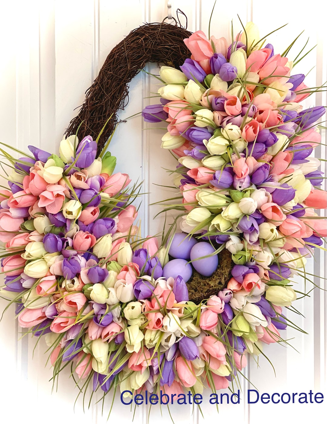 READY to SHIP | Pastel Easter Egg Shaped Wreath for Front Door | Pink ...