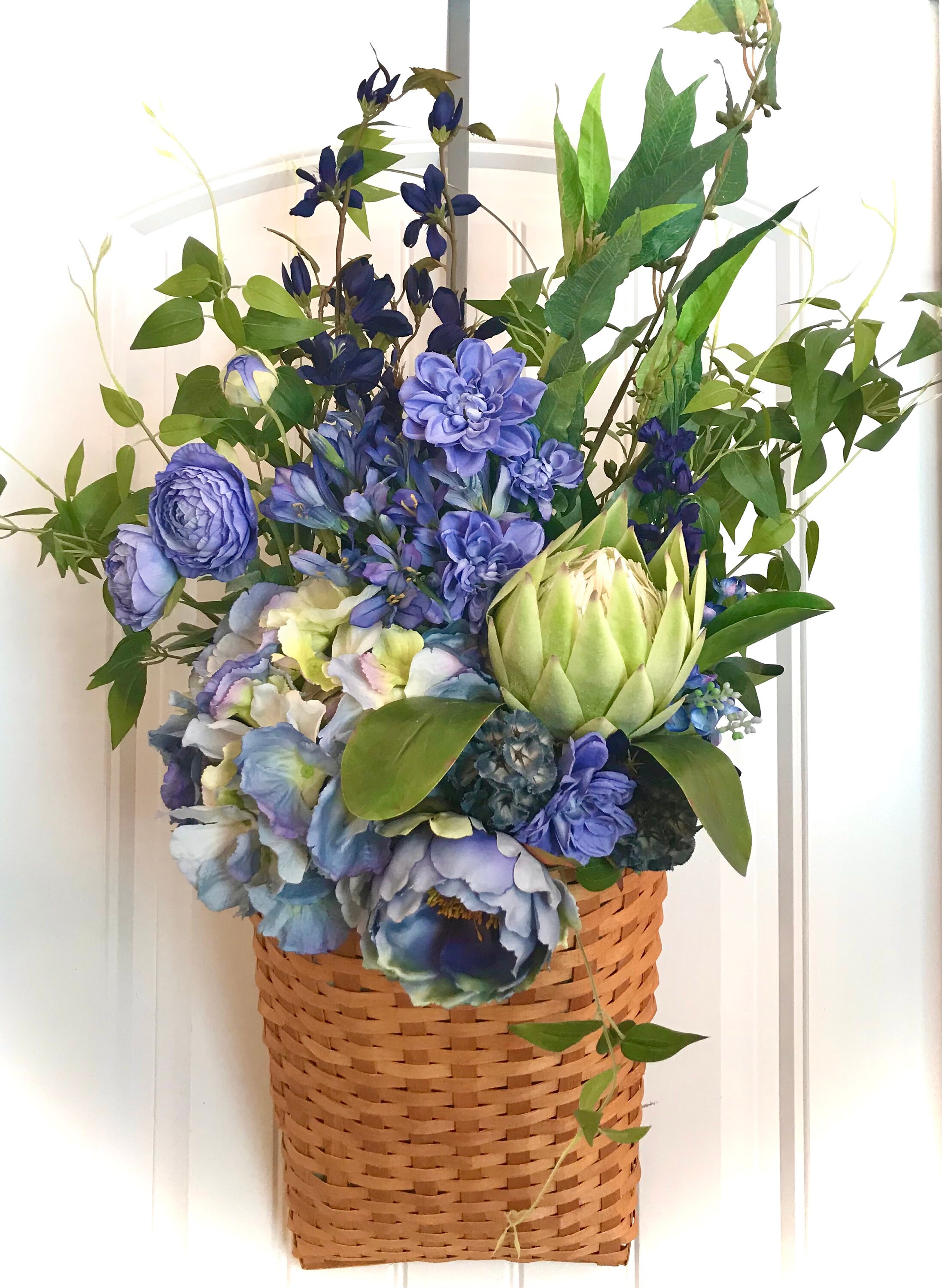 READY to SHIP Blue Floral Wall Basket for Front Door Blue | Etsy
