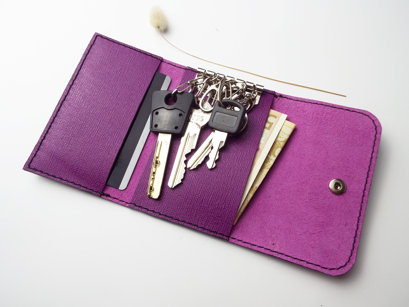 Purple Leather Key Wallet, Handmade Key Holder, 6 Keys - Etsy