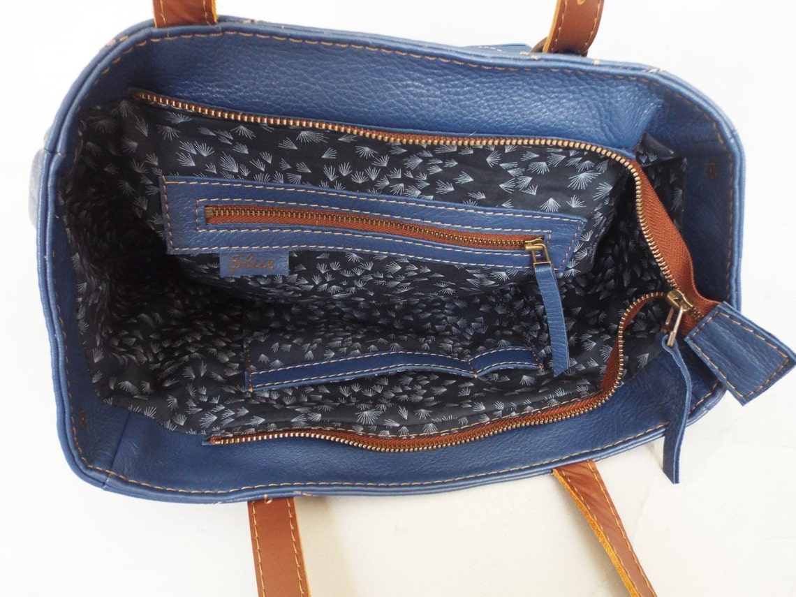 Leather Tote Bag. Blue Leather Tote. Tote Bag Leather. | Etsy