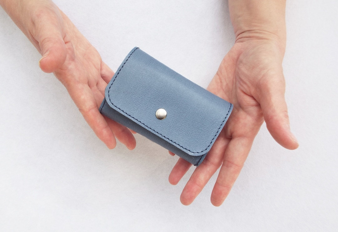 Blue Leather Key Wallet: Cowhide Key Holder With Card Slot - Etsy