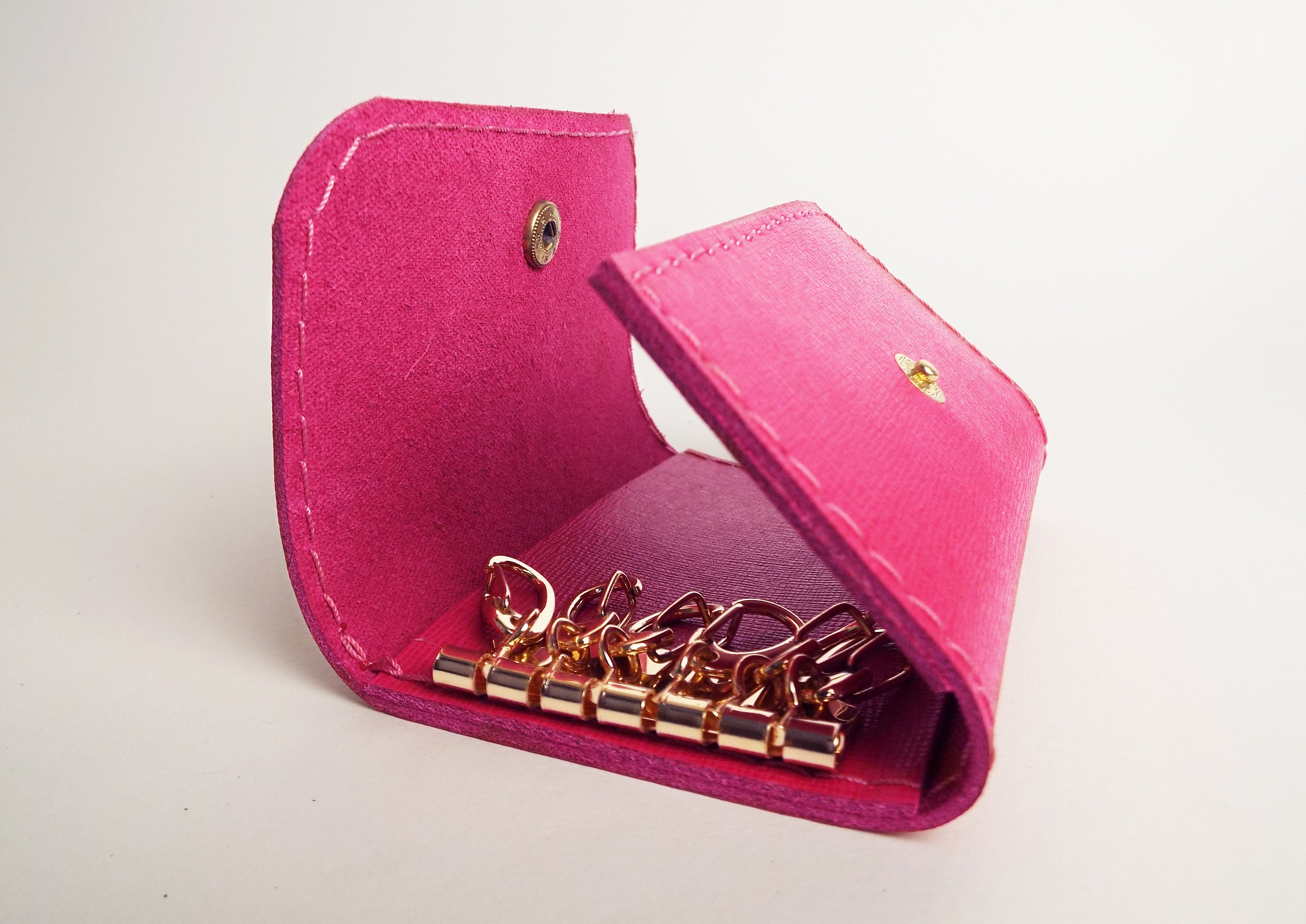 Fuchsia Leather Key Wallet, Bright Pink Key Holder for 6 Keys - Etsy