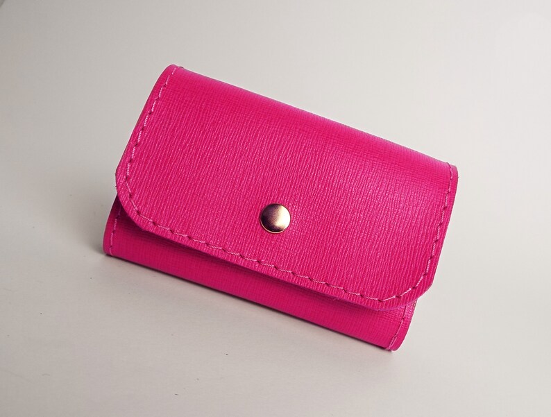 Fuchsia Leather Key Wallet, Bright Pink Key Holder for 6 Keys - Etsy