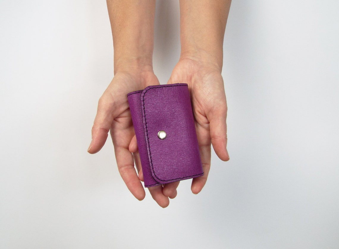 Purple Leather Key Wallet, Handmade Key Holder, 6 Keys - Etsy