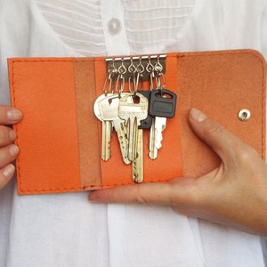 Orange Leather Key Wallet With Card Slot - Etsy