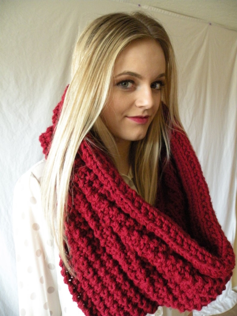 Chunky Knit Large Infinity Scarf Cranberry Red - Etsy