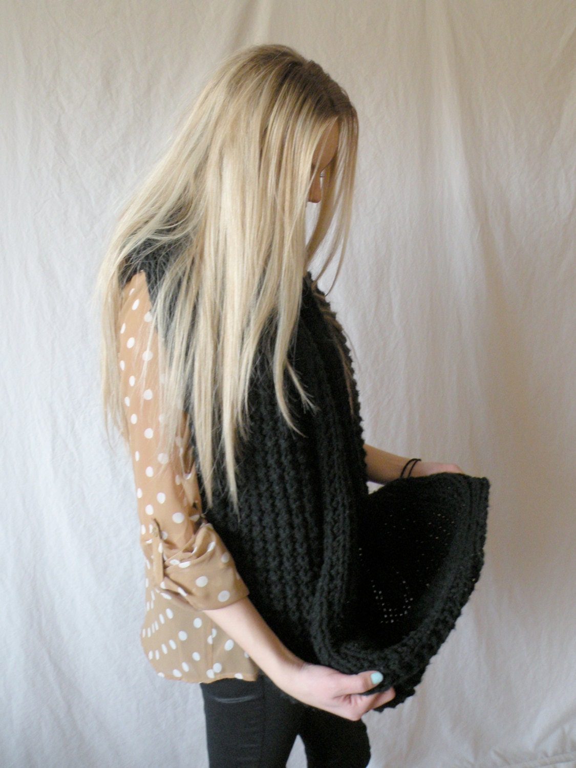 Long Oversized Chunky Snood Knit Infinity Scarf Black Cowl - Etsy