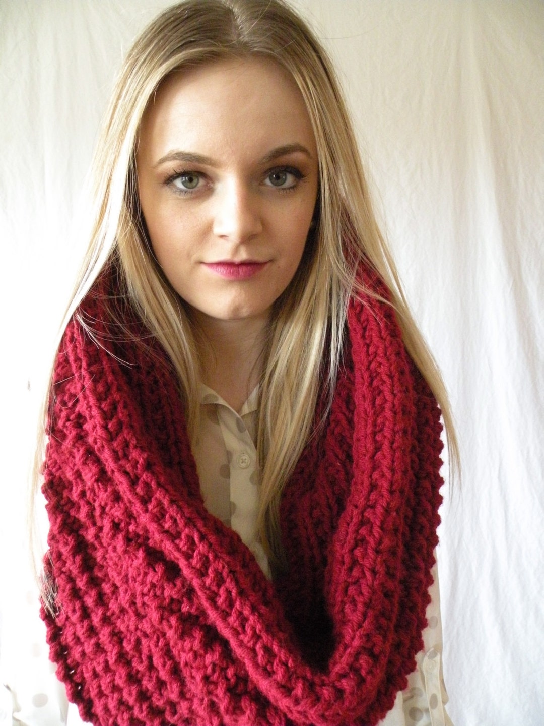 Chunky Knit Large Infinity Scarf Cranberry Red - Etsy