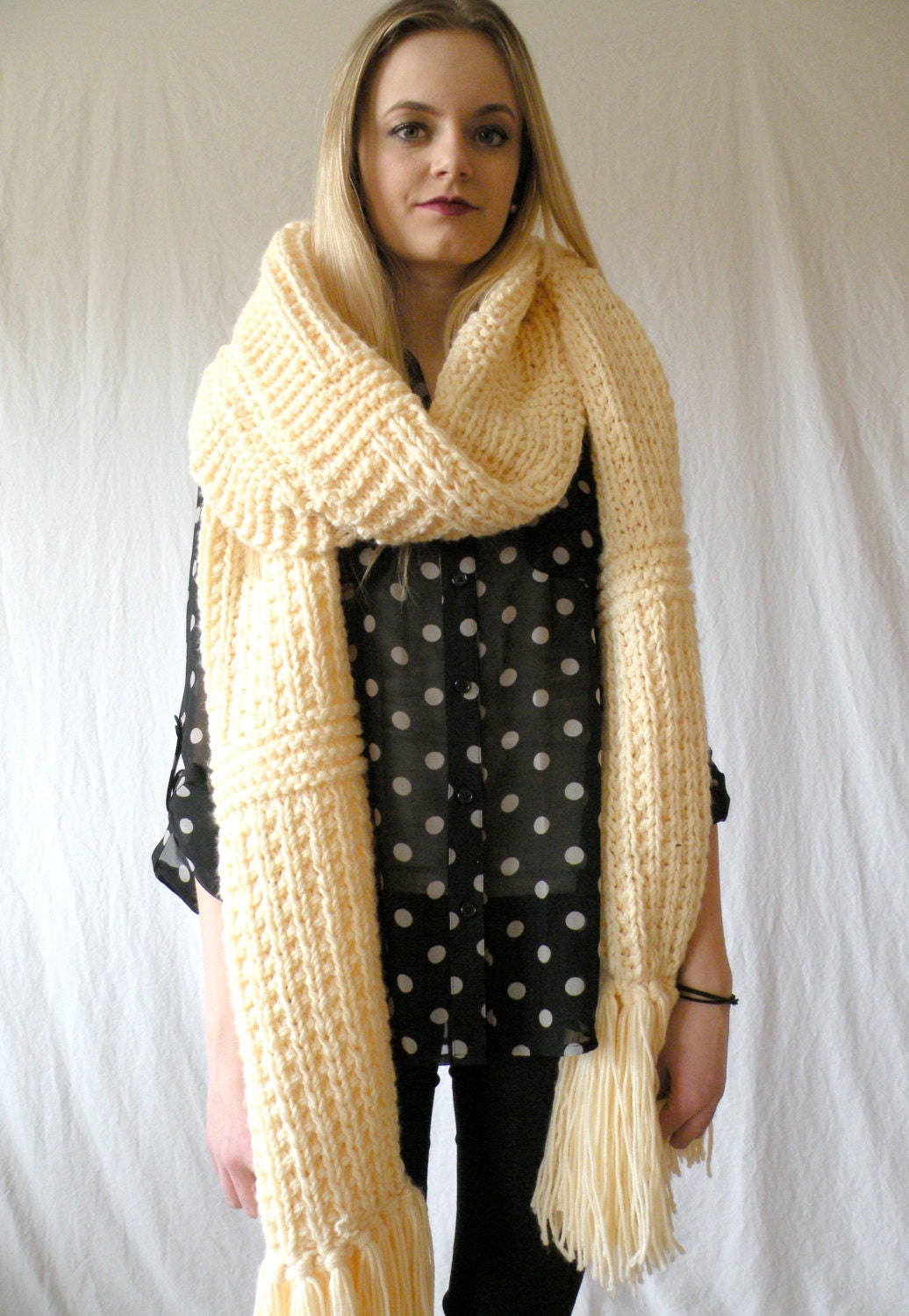 Oversized Extra Long Chunky Scarf Knit Cream - Etsy