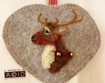 Heart shaped hanging ornament needle felted goat with goatee | Etsy