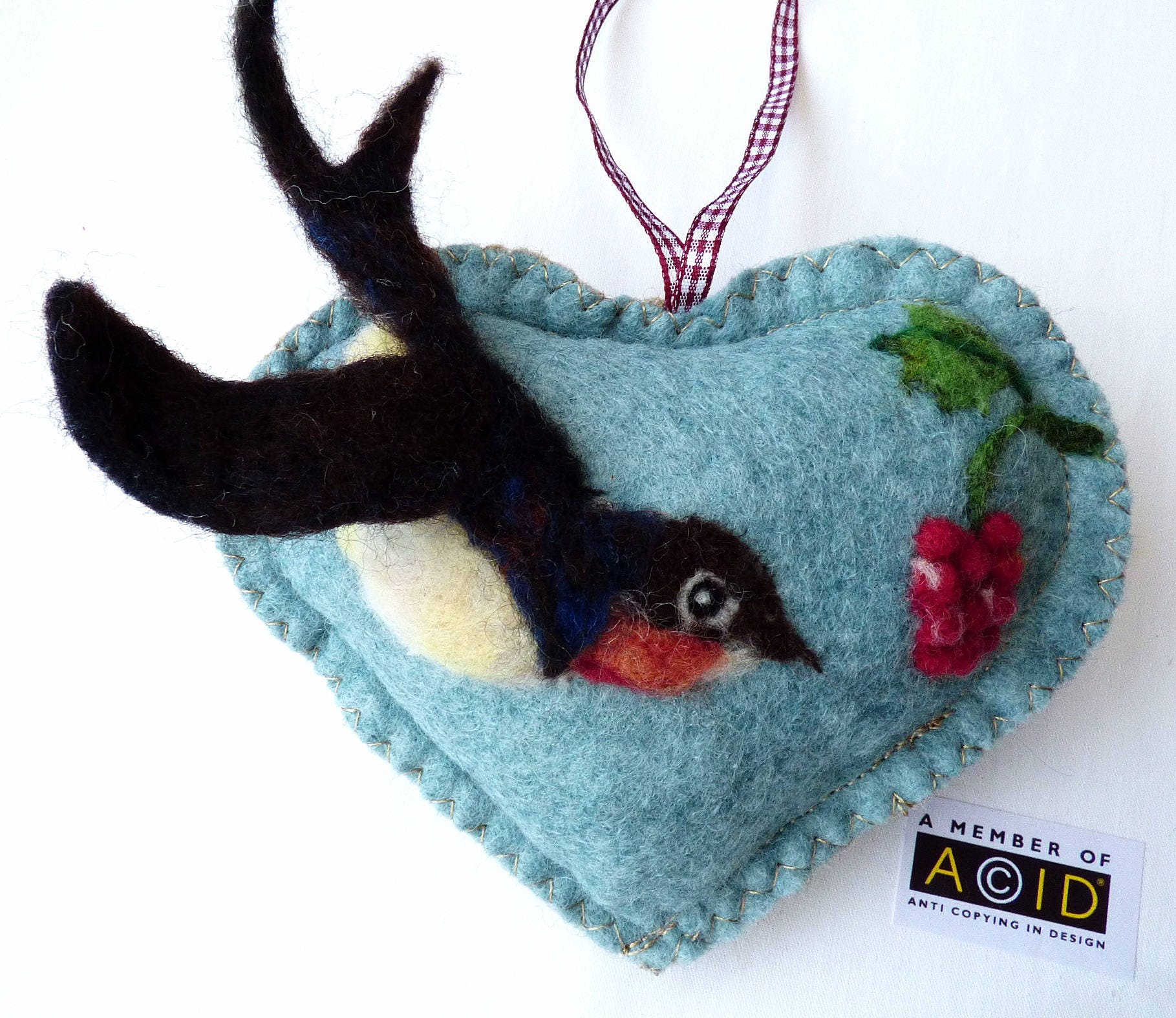 Felted swallow bird swooping Personalised Heart hanging | Etsy
