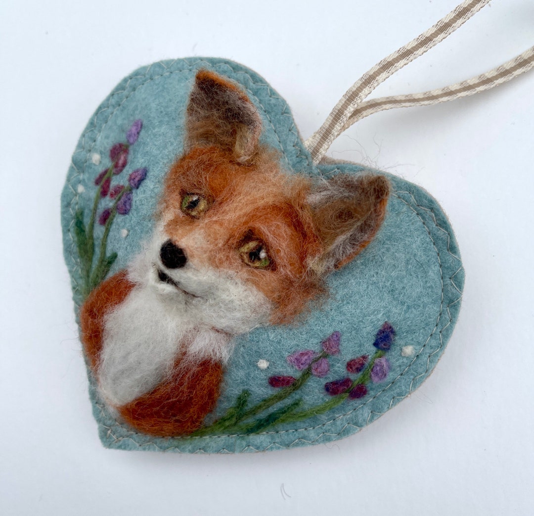 Needle Felt Fox Heart Ornament: Wool Sculpture, Lavender Scented - Etsy