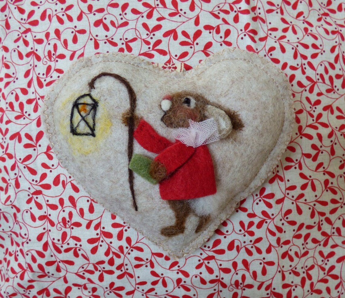 Decorative Heart Needle Felted Rabbit Carol Singing With a - Etsy